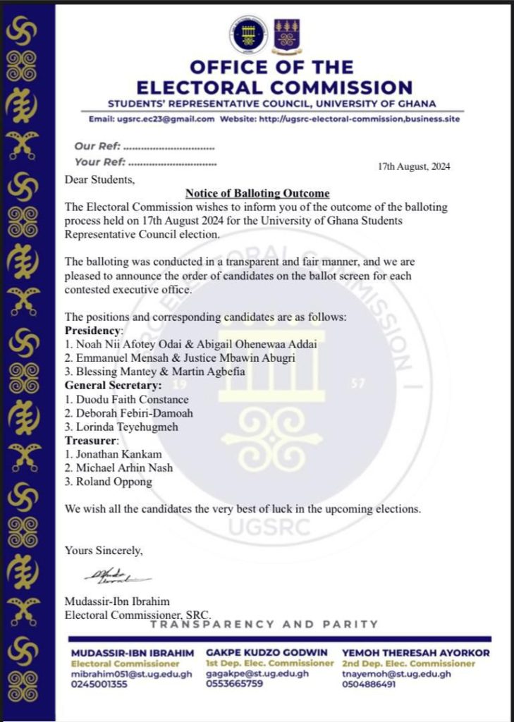 #UGDecides’24: UGSRC-EC releases balloting results for executive ...